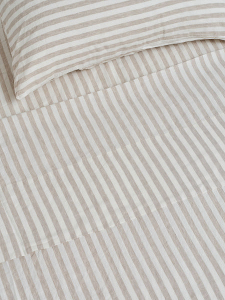 Fitted Sheet in Wide Natural Stripes | 100% French Linen – Carlotta+Gee