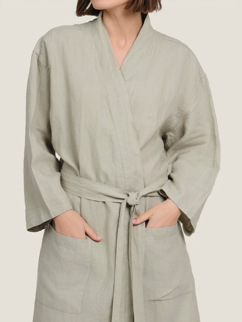 Linen Robe In Sage | Sage Linen Bath Robe – Carlotta+Gee